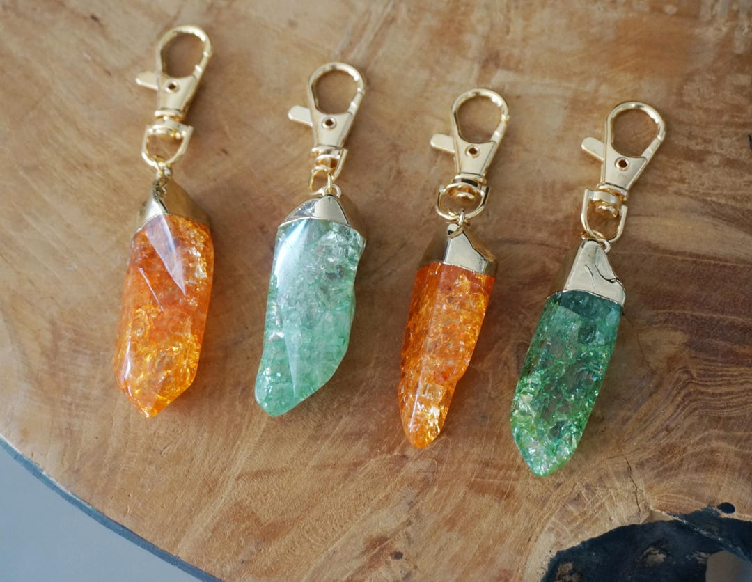 Natural Crackle Quartz Key Ring - Crackle Crystal Pendants - Gold ...