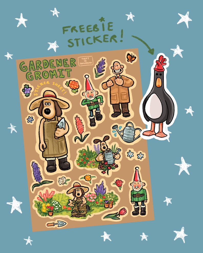Wallace & Gromit Gardening Themed A6 Sticker Sheet - Etsy UK