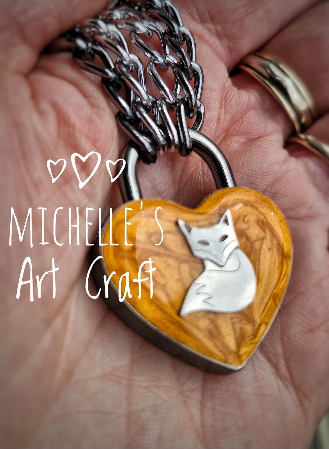 Orange Heart Padlock With Fox for BDSM Discrete Day Collar, Locking ...