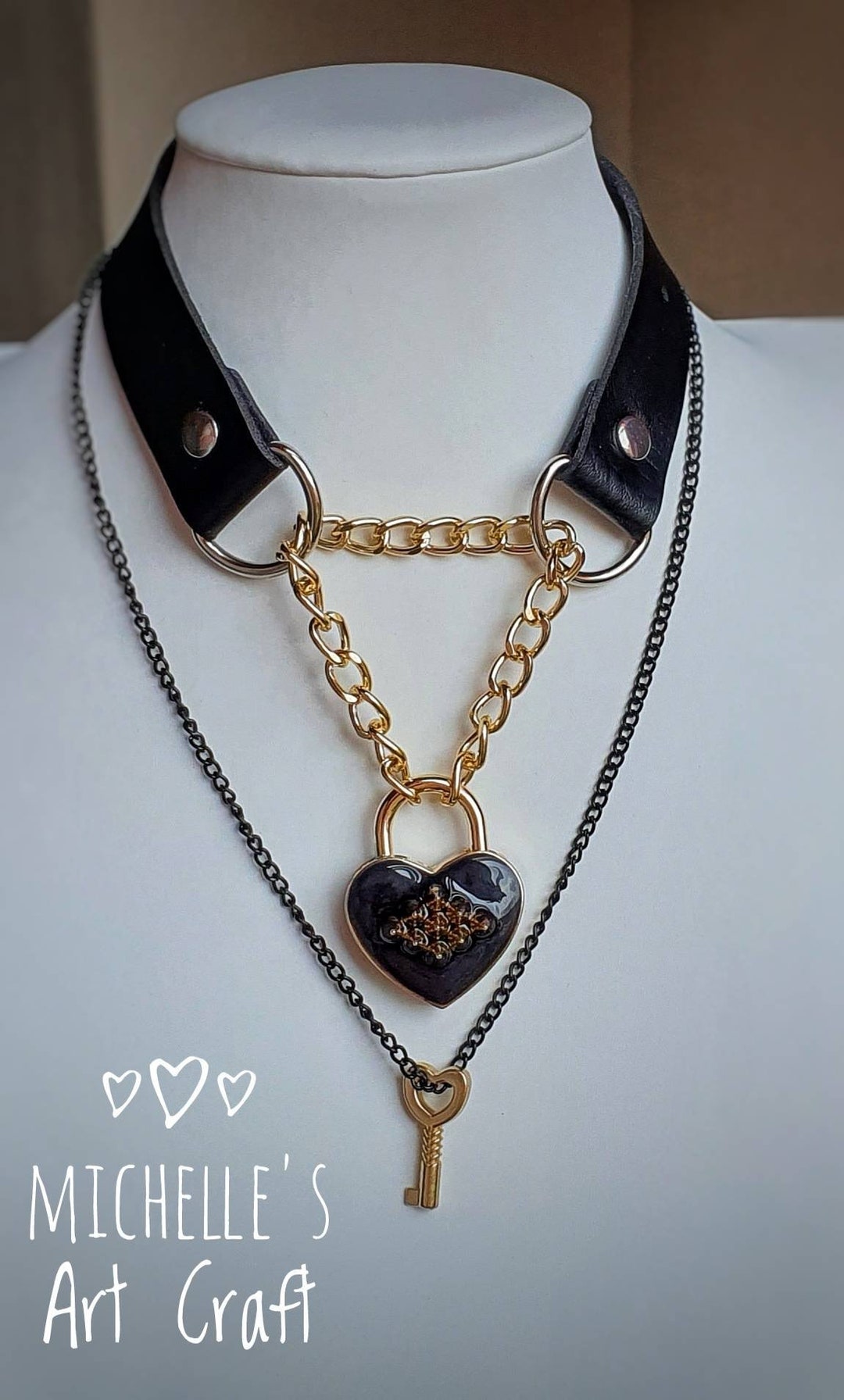 Black Heart Padlock With Spikes BDSM Discrete Day Collar Locking Choker ...