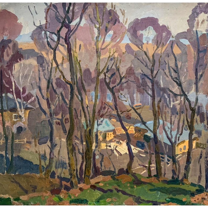 1960s Impressionist Autumn Landscape Painting, Ukrainian Soviet Artist ...
