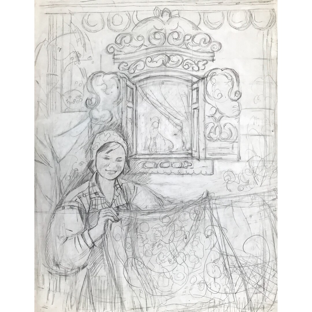 Original Antique Pencil Drawing on Paper, Ukrainian Artist V.kostenko ...