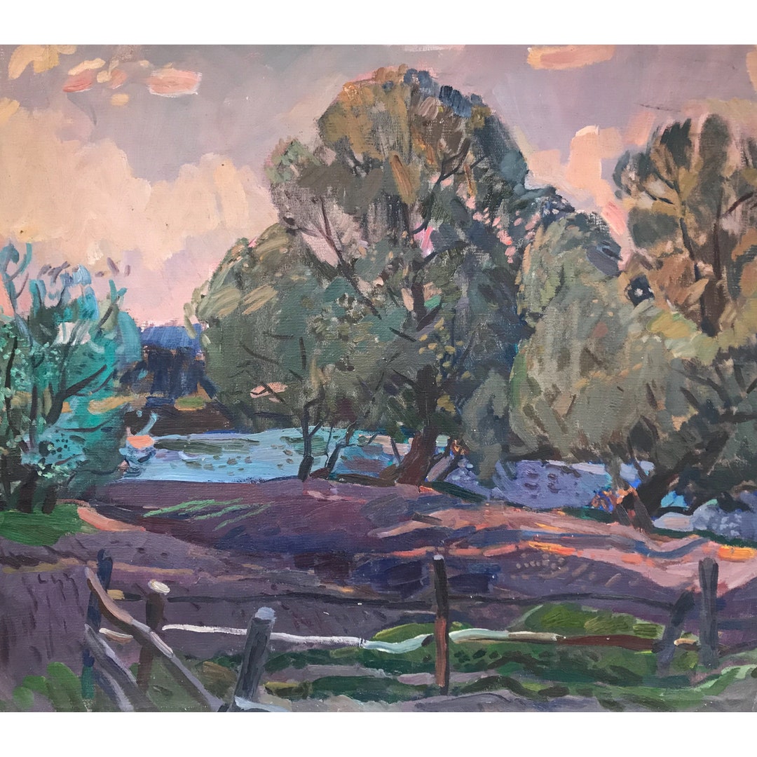 Antique Oil Painting on Canvas, Original Rural Riverscape, Soviet ...