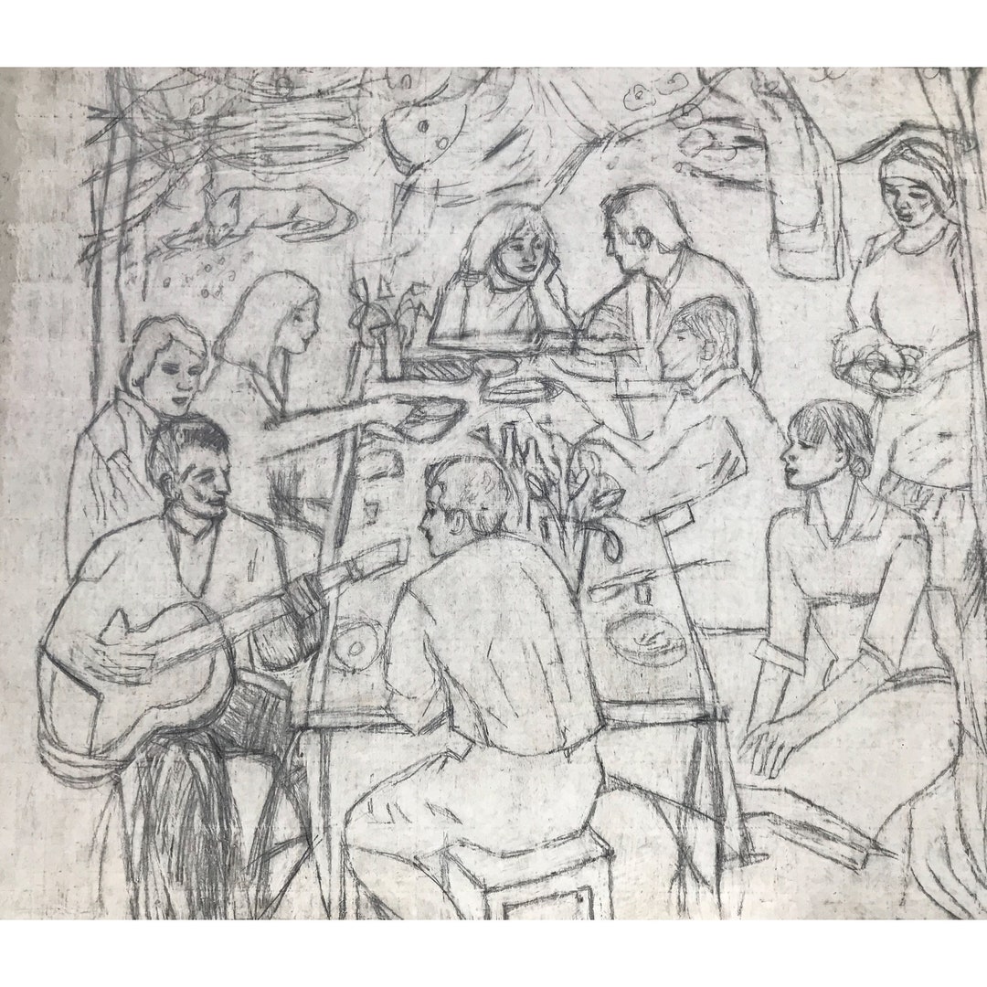 Vintage Original Pencil Drawing. Soviet Genre Scene Ukrainian Artist V ...