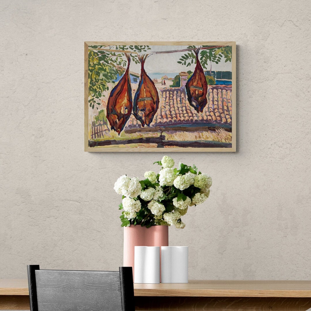 Vintage Still Life With Fish. Original Oil Painting by Ukrainian Artist ...