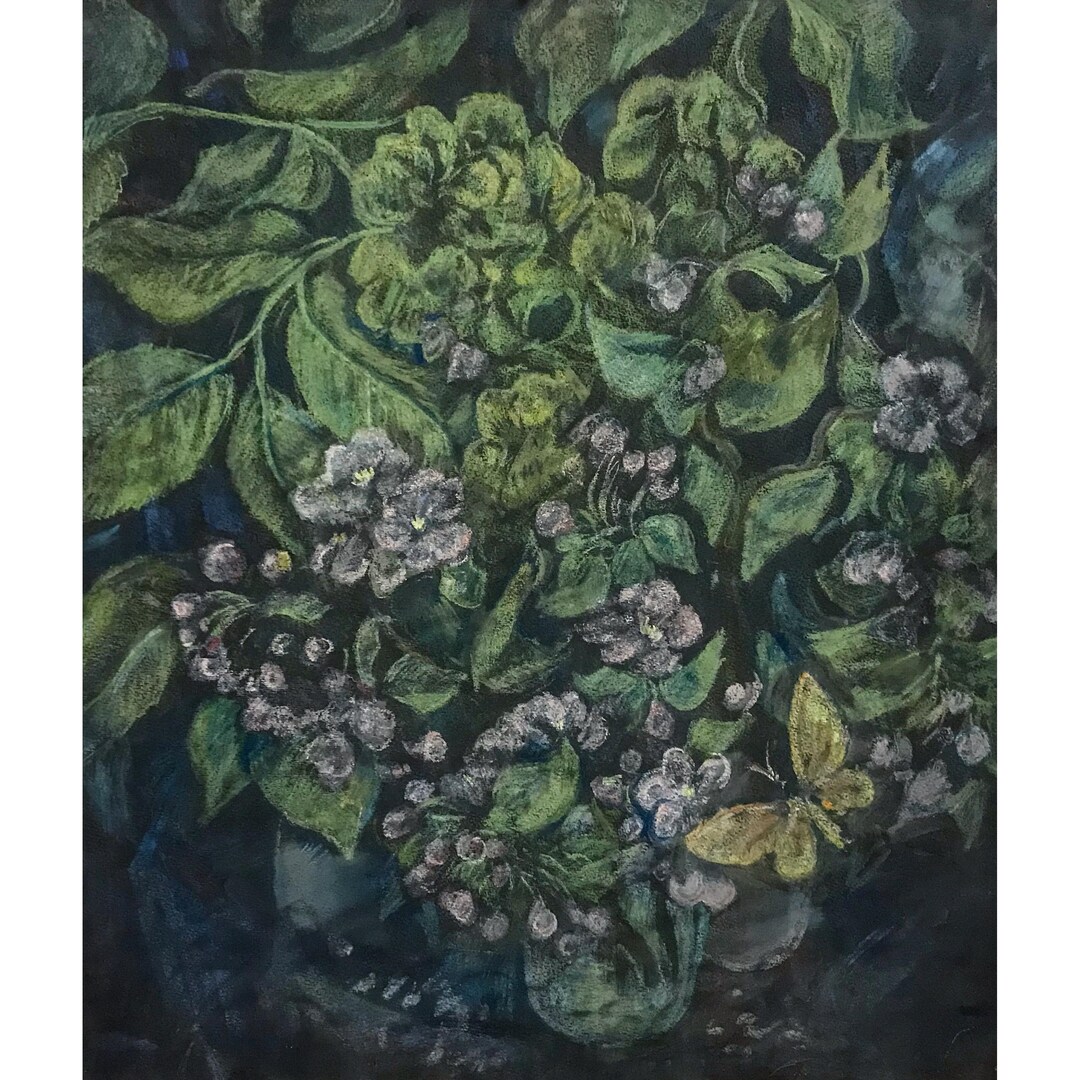 Vintage Original Flower Painting. Pastel. Floral Wall Art by Ukrainian ...