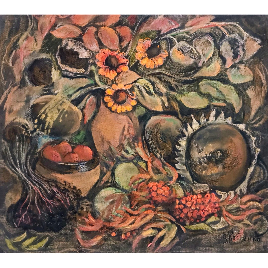 Large Original Painting of Sunflowers Vintage Still Life Pastel ...