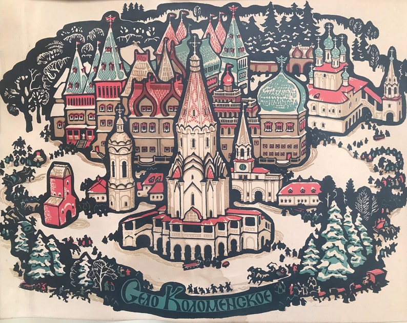 Original Vintage Linocut From the Series Ancient Cities of - Etsy