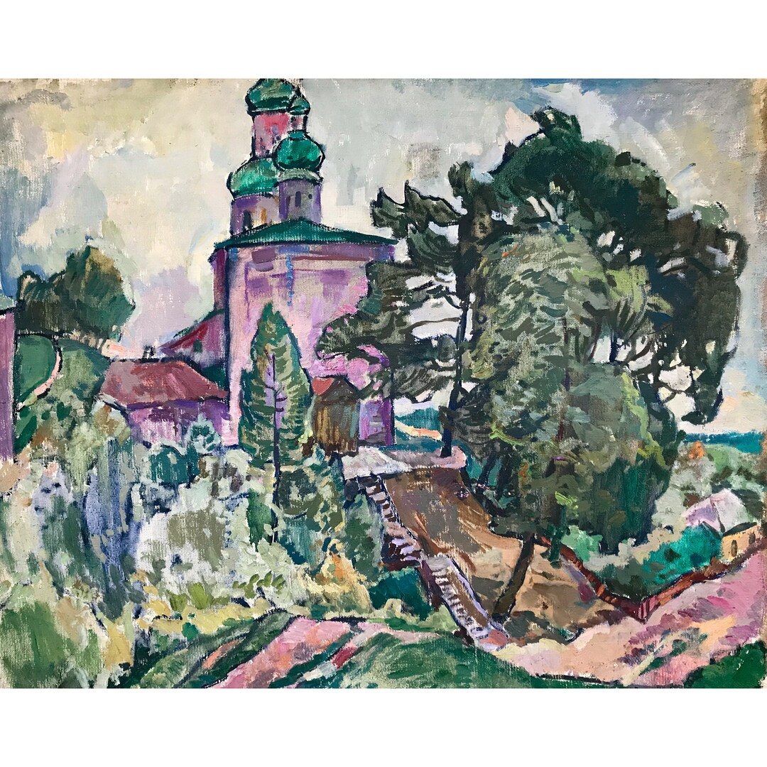 VINTAGE OIL Painting on Canvas, Original Summer Cityscape, Soviet ...