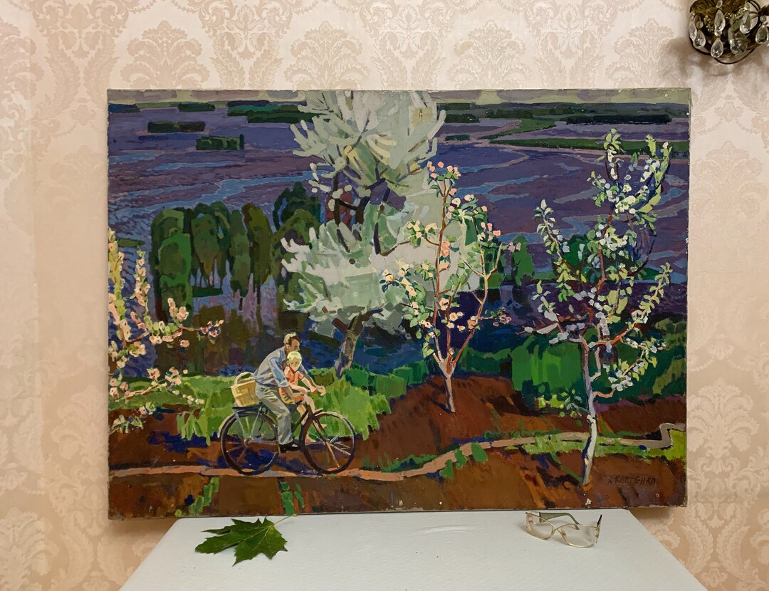 Big Oil Painting on Canvas 36" X 49", Vintage Family Genre Scene, USSR ...