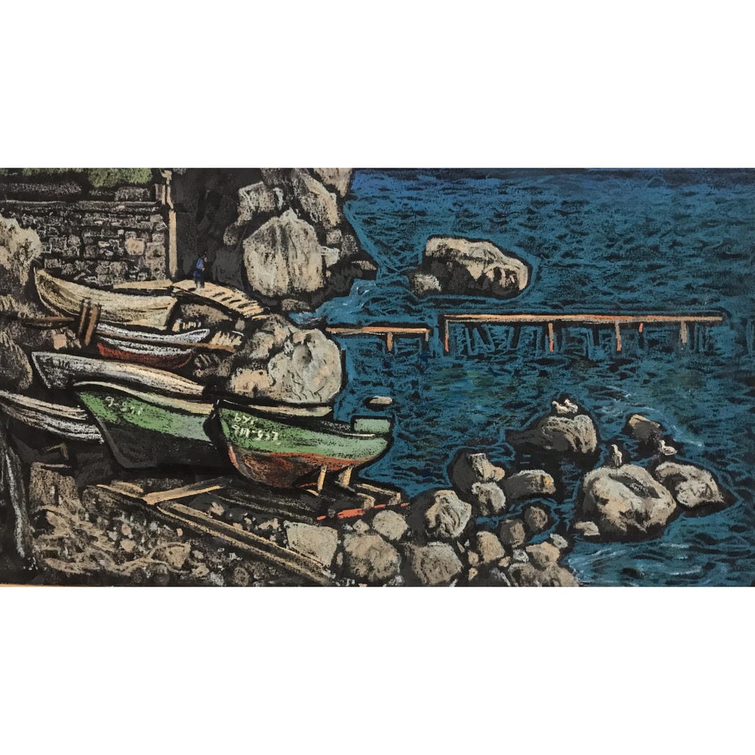 Vintage Seascape, Original Marine Painting in Pastel by Ukrainian ...