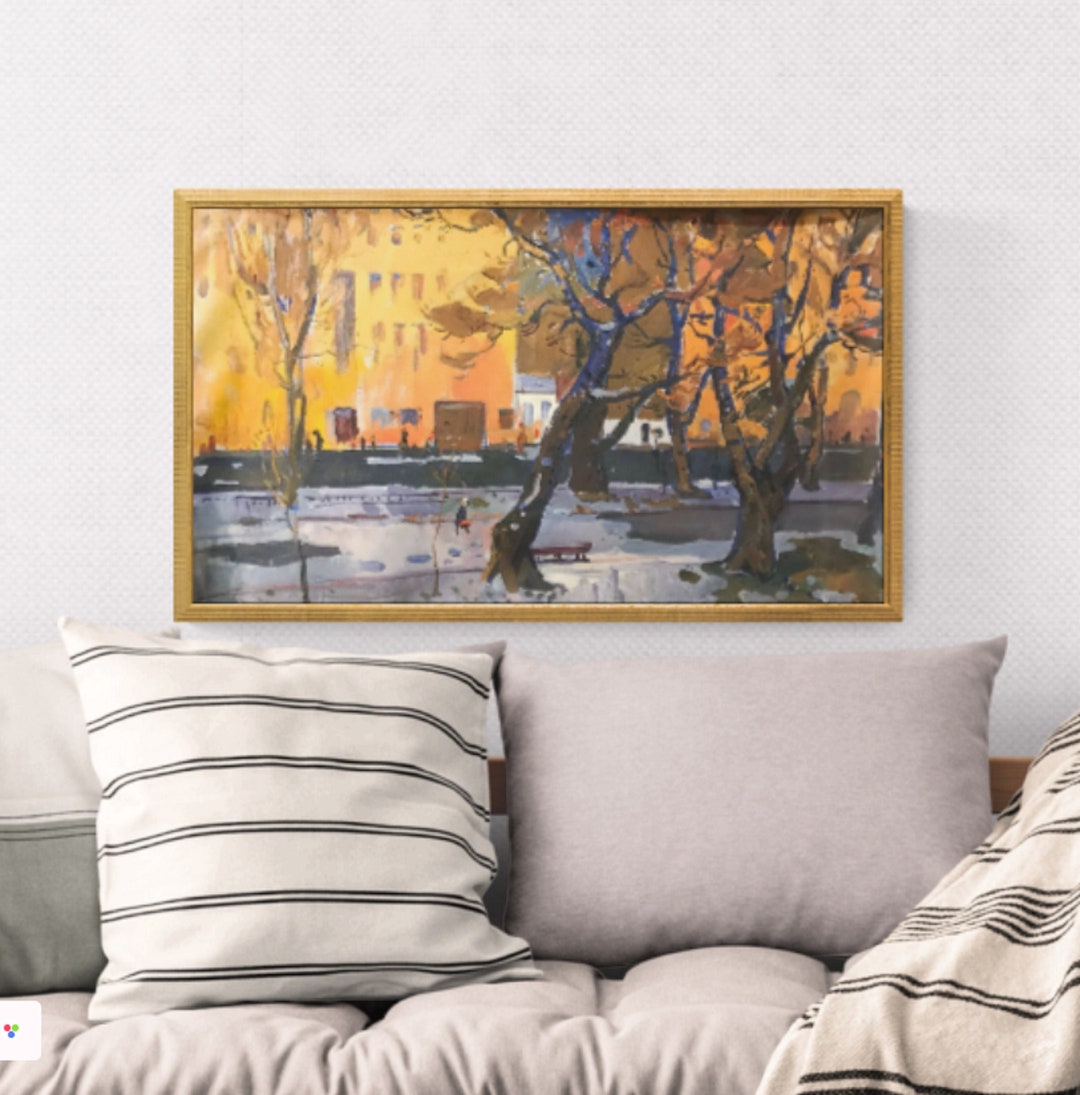 WINTER CITYSCAPE Vintage Original Oil Painting on Canvas by Ukrainian ...