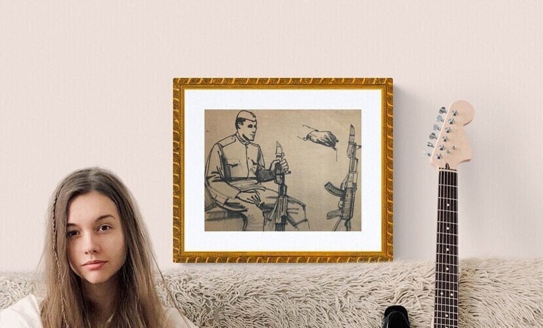 Vintage Original Ink Drawing on Paper, 60s, Sketch, Portrait of a ...