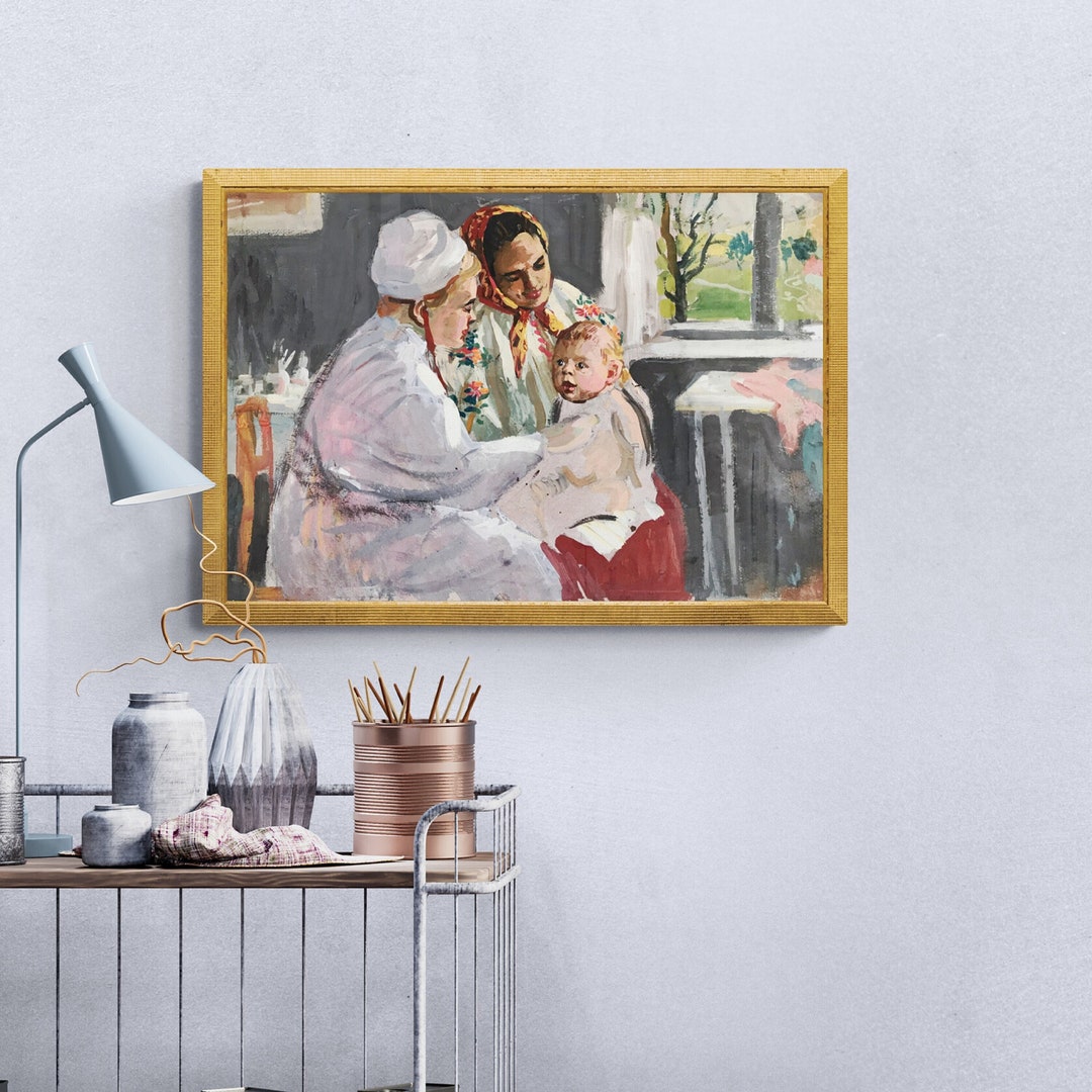 Mid-century Genre Oil Painting. Antique Original Genre Scene Ukrainian ...