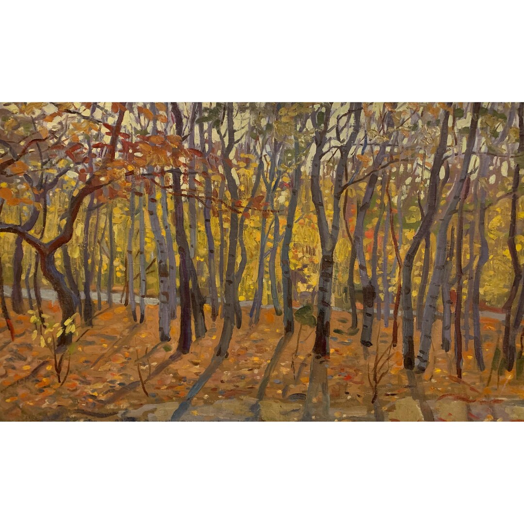 1960s Autumn Forest Oil Painting, Ukrainian Artist A. Kostenko, 35x21 ...