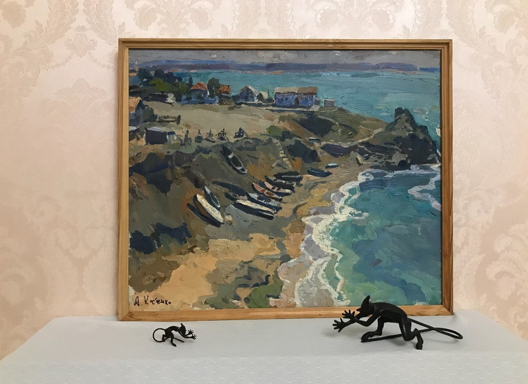 ORIGINAL SEASCAPE. Vintage Oil Painting on Canvas by Ukrainian Artist A ...
