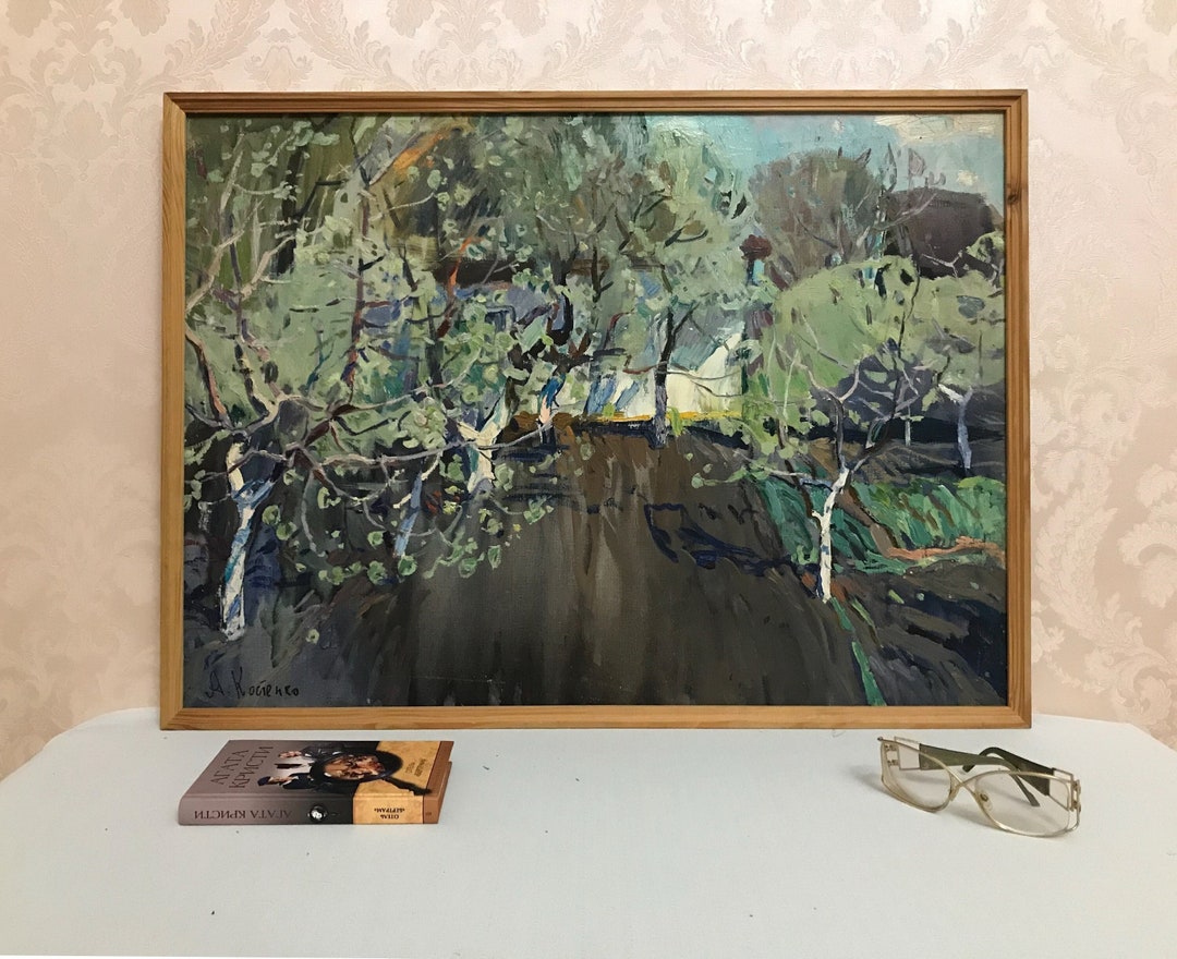 Vintage Original Oil Painting on Canvas Spring River Landscape by ...