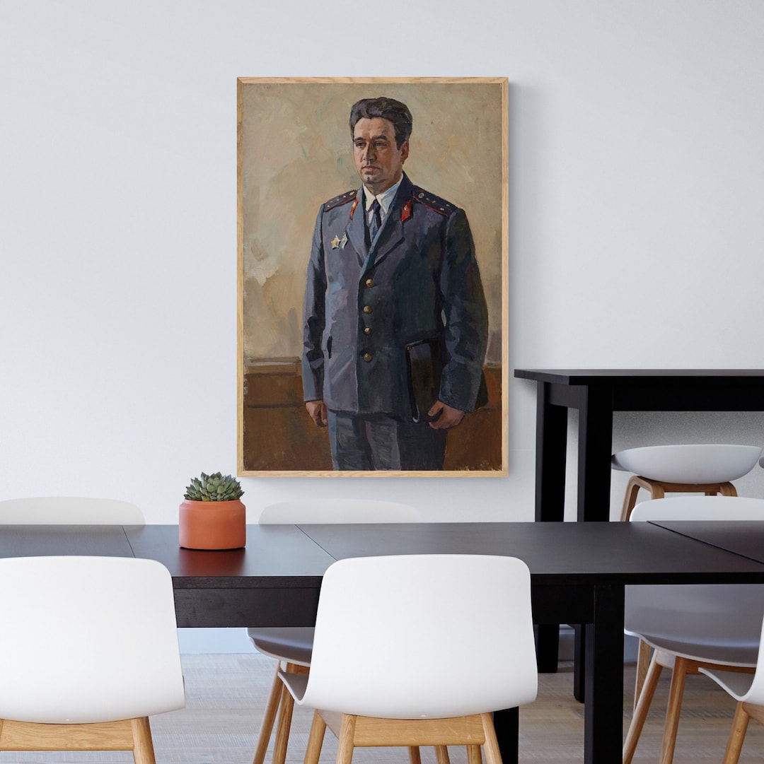 Large Soviet Policeman Portrait, Vintage Oil Painting, 47x31, Ukrainian ...