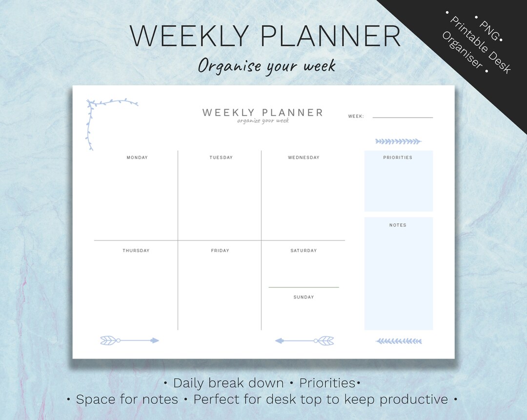 Printable Weekly Planner A4 Print Out, Desk Organiser, Daily Notes ...