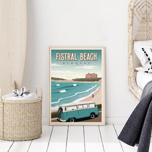 Newquay Surf Poster, Fistral Beach Print, Cornwall Surf Art, Blue ...