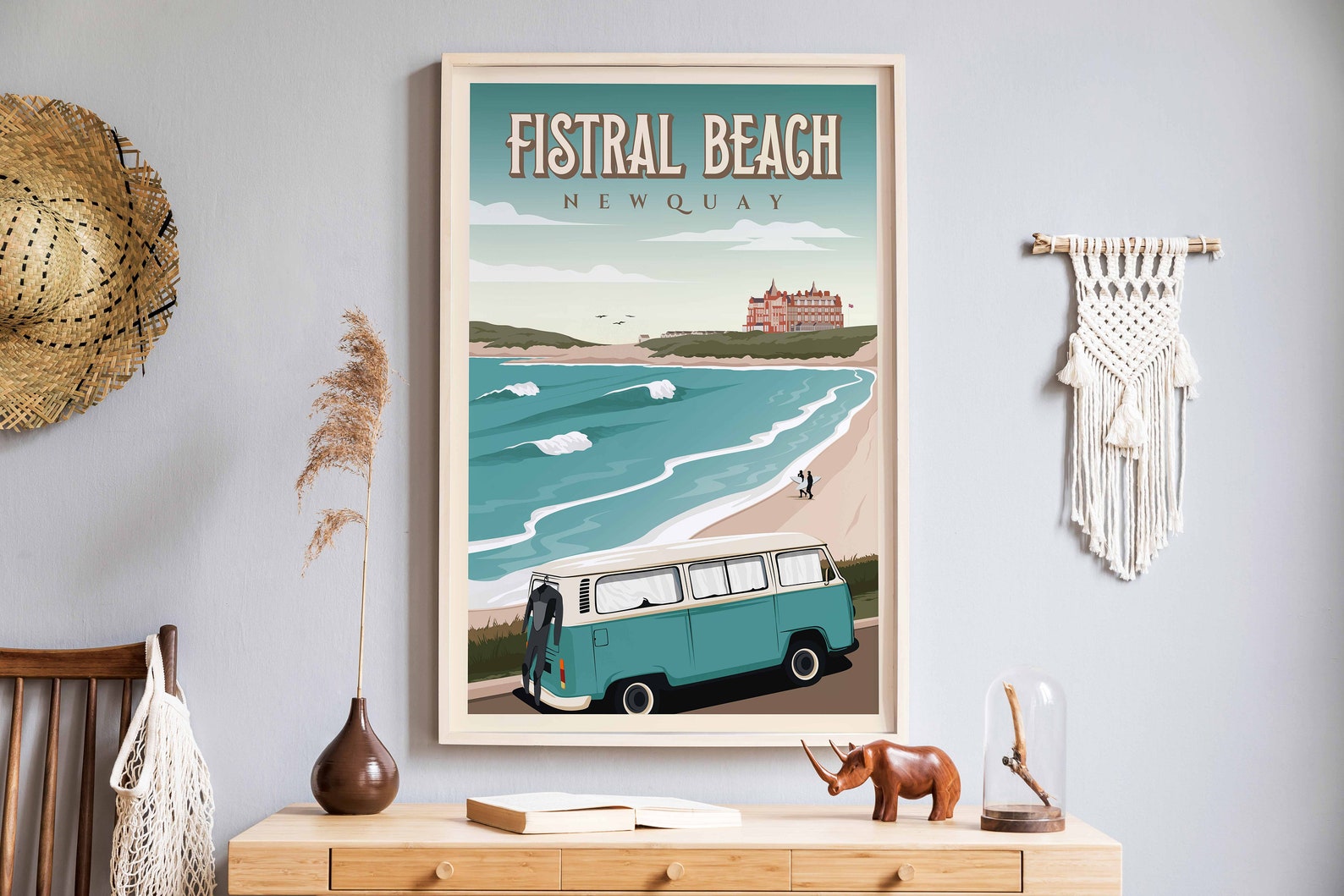 Newquay Surf Poster, Fistral Beach Print, Cornwall Surf Art, Blue ...