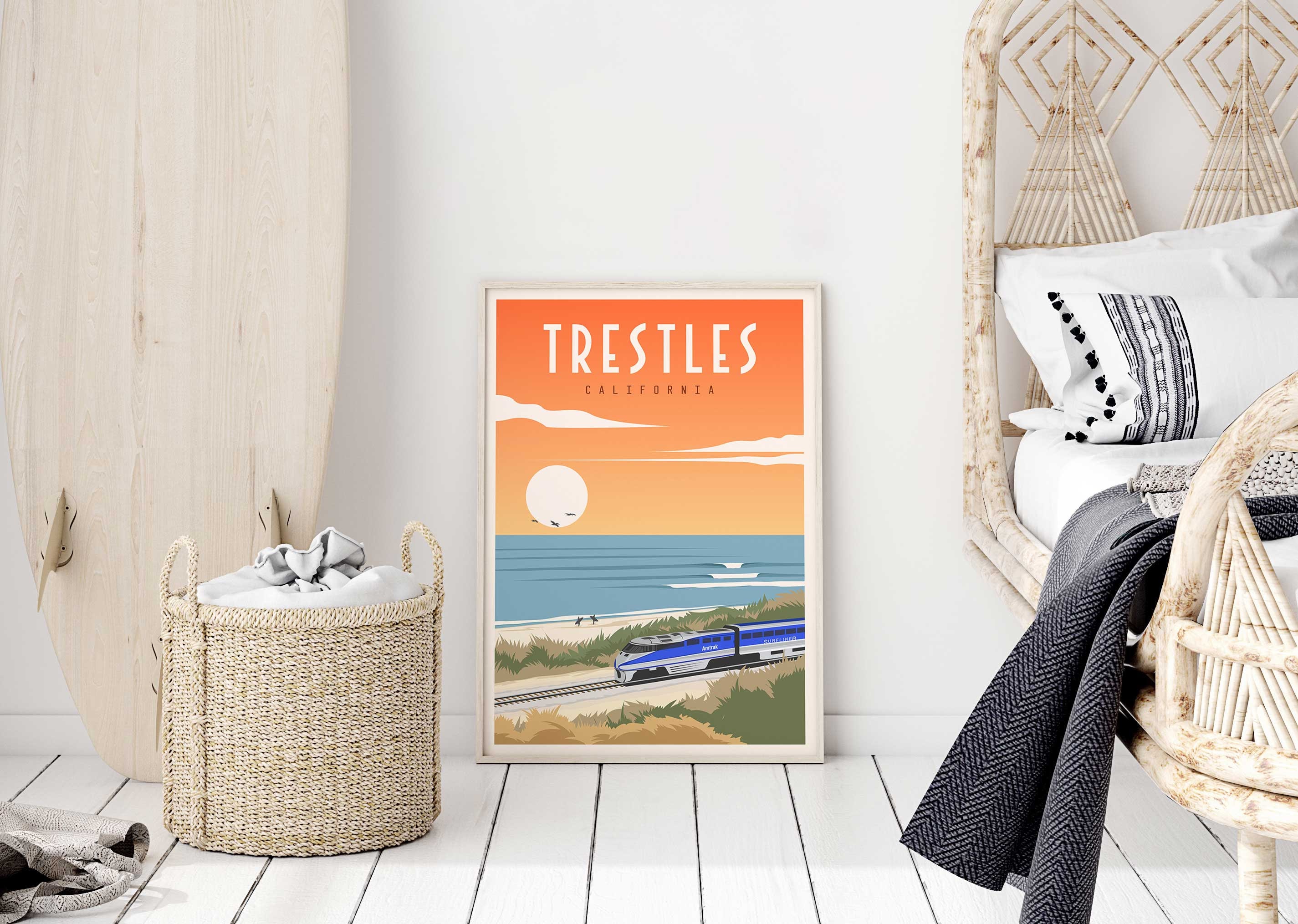 California Surf Art Surf Poster Trestles beach Surfing | Etsy