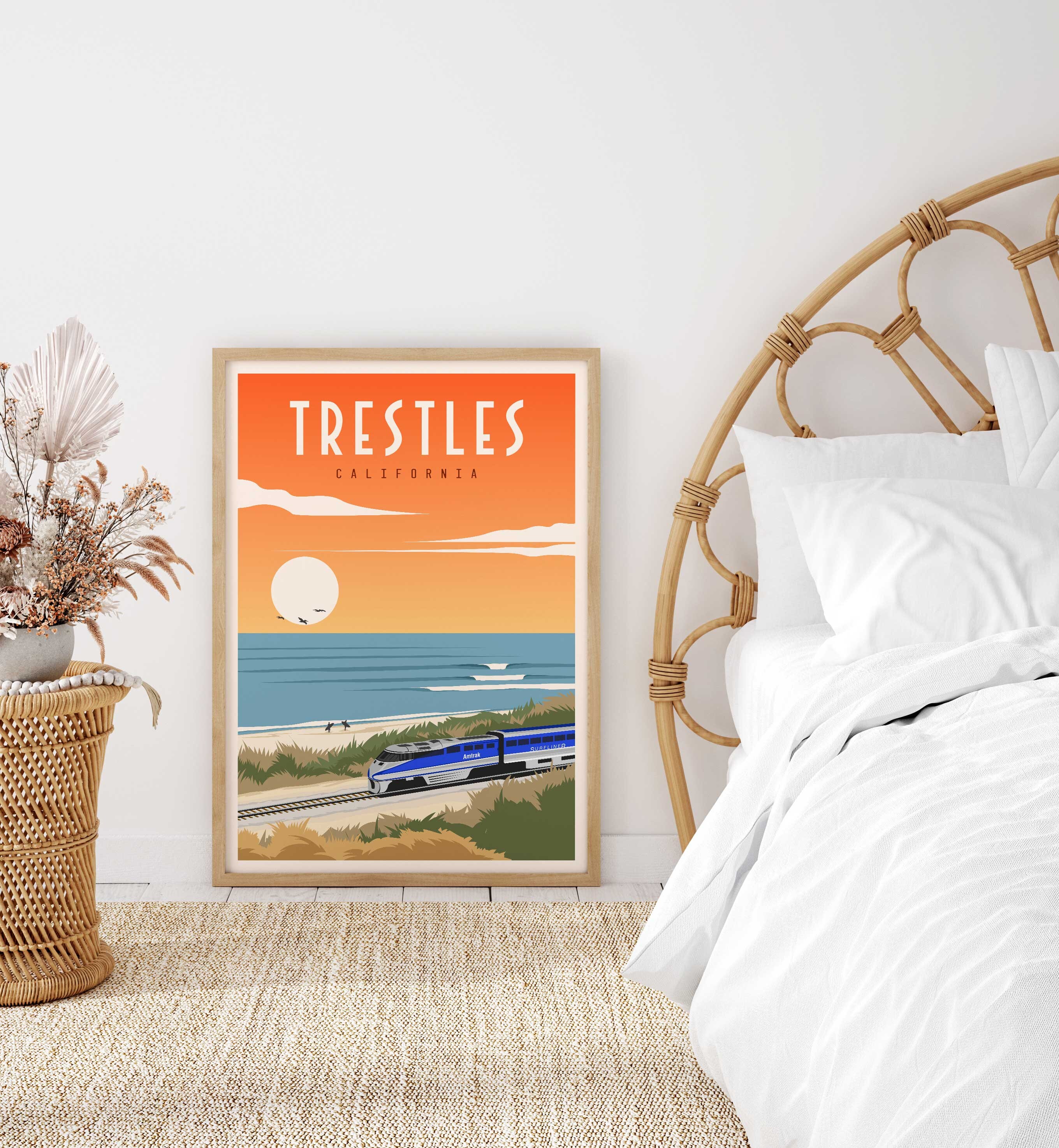 California Surf Art Surf Poster Trestles beach Surfing | Etsy
