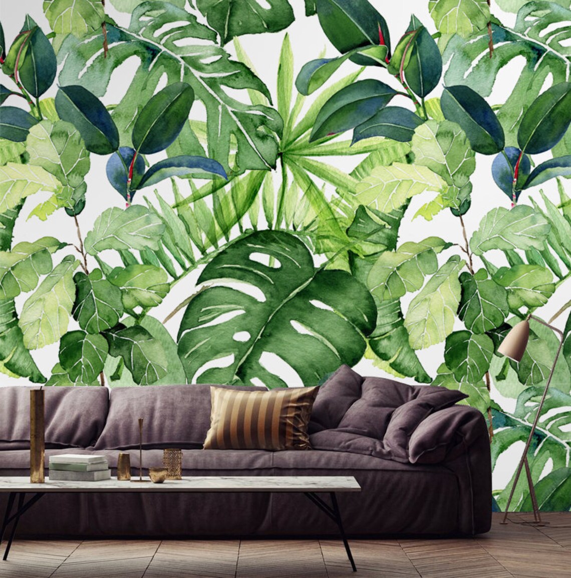 Hand Painted Palm Leaves Removable Wallpaper-peel and Stick - Etsy