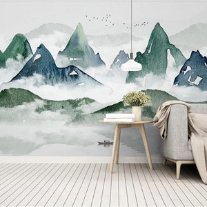 Misty Foggy Landscape Mountain Removable Wallpaper Forest Misty Wall ...