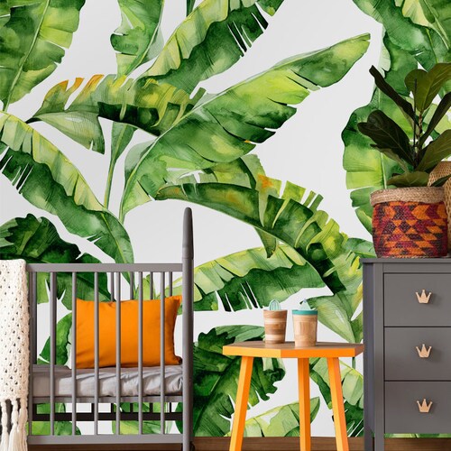 Hand Painted Palm Leaves Removable Wallpaper-peel and Stick | Etsy