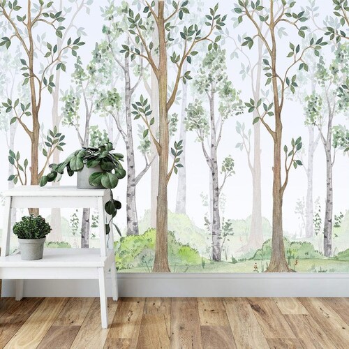 Tree Wallpaper Roll Peel and Stick Forest Wallpaper Modern - Etsy