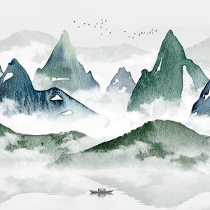 Misty Foggy Landscape Mountain Removable Wallpaper Forest Misty Wall ...