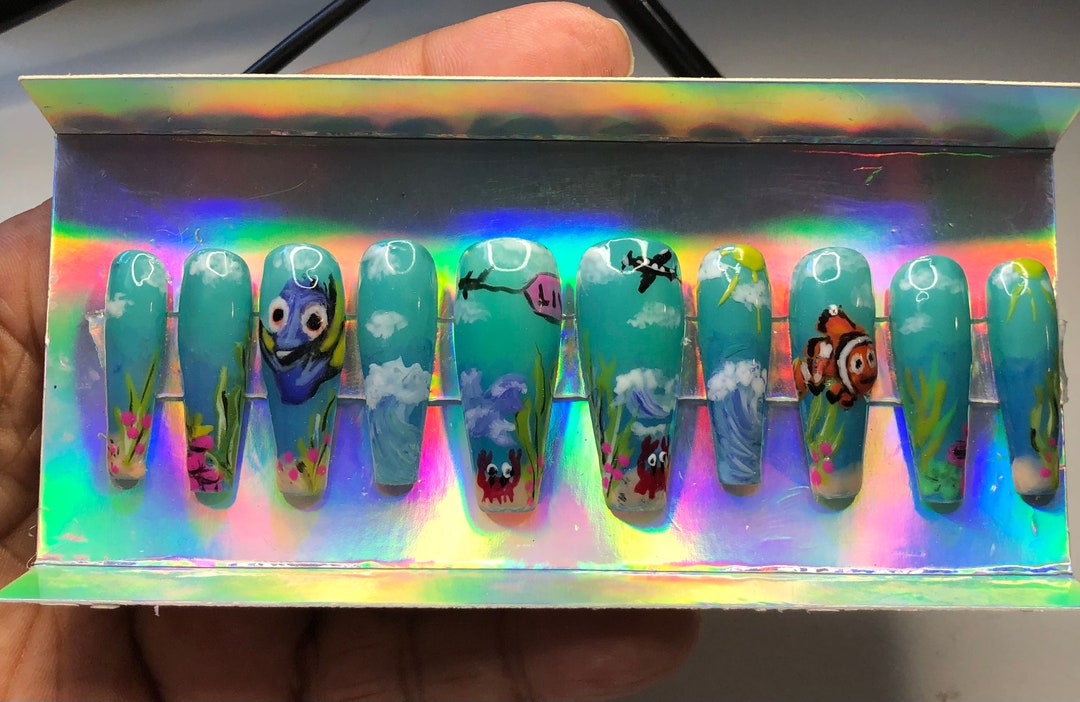 Hand Painted Nemo and Dory Gel Nail Designs - Etsy