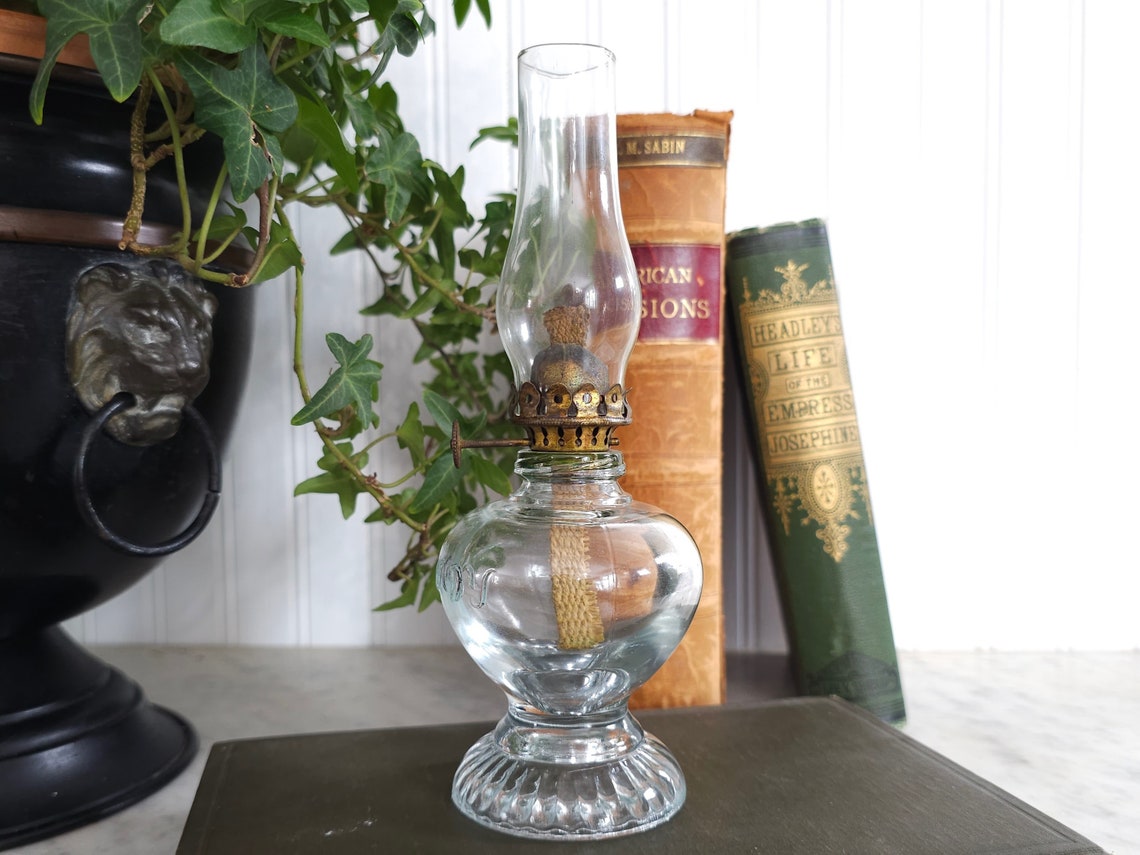 Antique "handy" Clear Glass Stem Miniature Oil Lamp, Cottage Lamp - Etsy