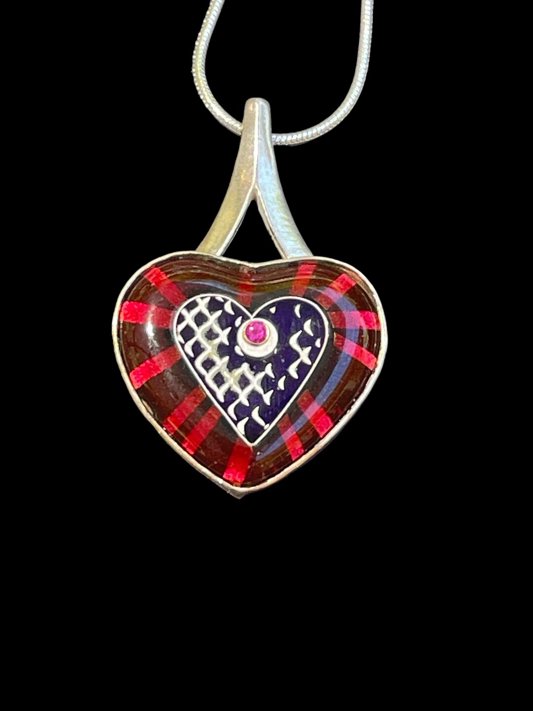 Enamel Heart Necklace With Elongated Bail on a Snake Chain - Etsy