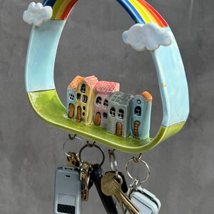 Handmade Tiny Village Key Ceramic Holder for Home, Wall Decoration ...