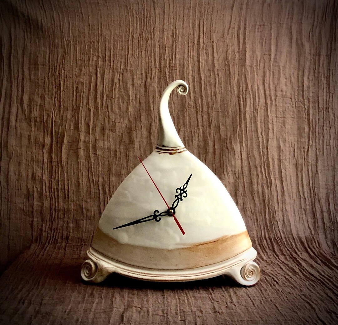 Handmade White Clock. One of Kind Ceramic Click.wheel Thrown Ceramic ...