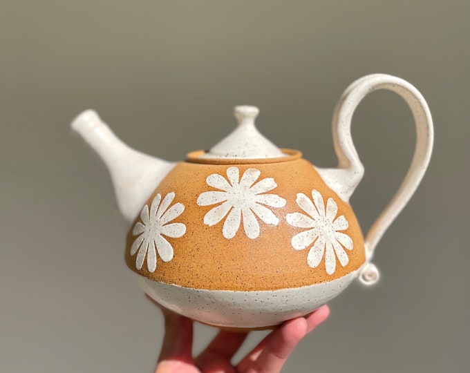 Handmade Teapot With Daisy Flowers .ceramic Pottery. Wheel Thrown ...