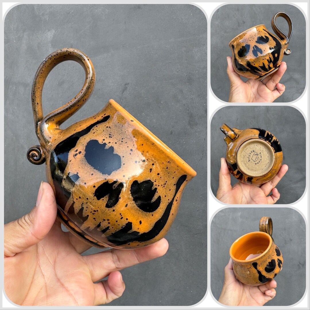 Skull Mug, Halloween Spooky Mug,ceramic Coffee or Tea Mug.handmade ...