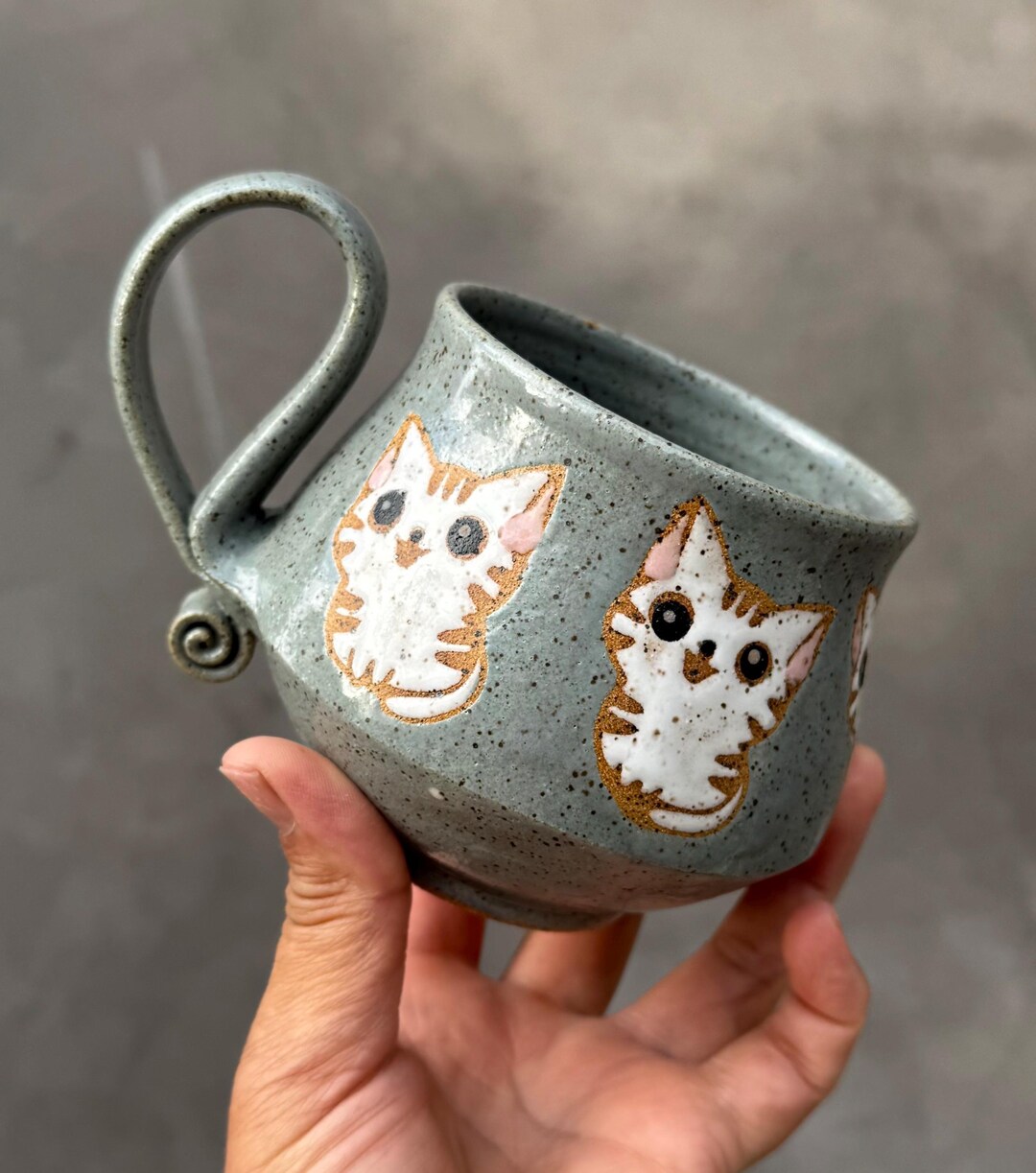 Handmade Coffee Mug With White Cats.handmade Mug .pottery Mug. Wheel ...