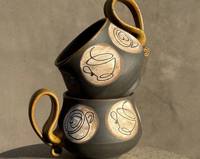 Handmade Coffee Mug With “one Line Coffee Mug” Design.handmade Mug ...