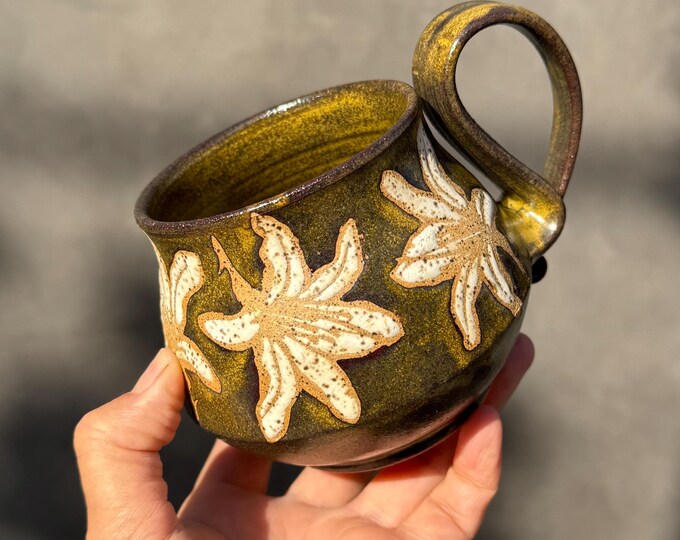 Handmade Porcelain Mug With Lily Flowers.coffee/tea Mug With Lily ...