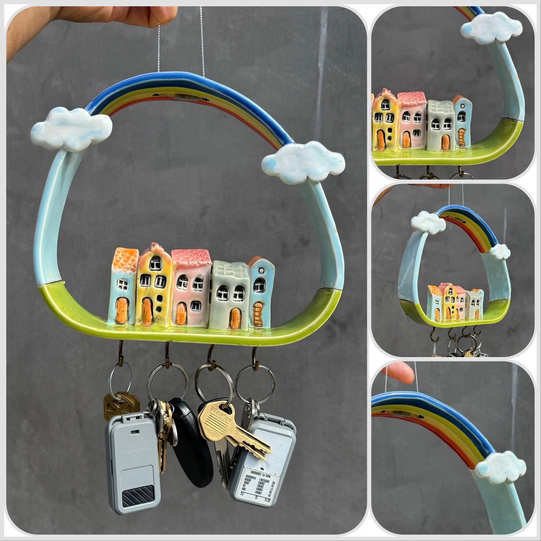 Handmade Tiny Village Key Ceramic Holder for Home, Wall Decoration ...