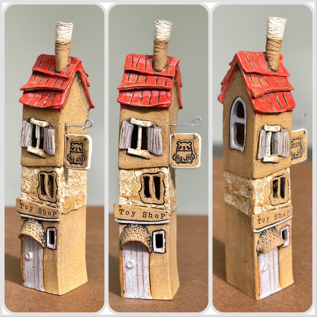 Handmade ”toy Shop” Ceramic House Lanterns .pottery Village. Home Decor ...
