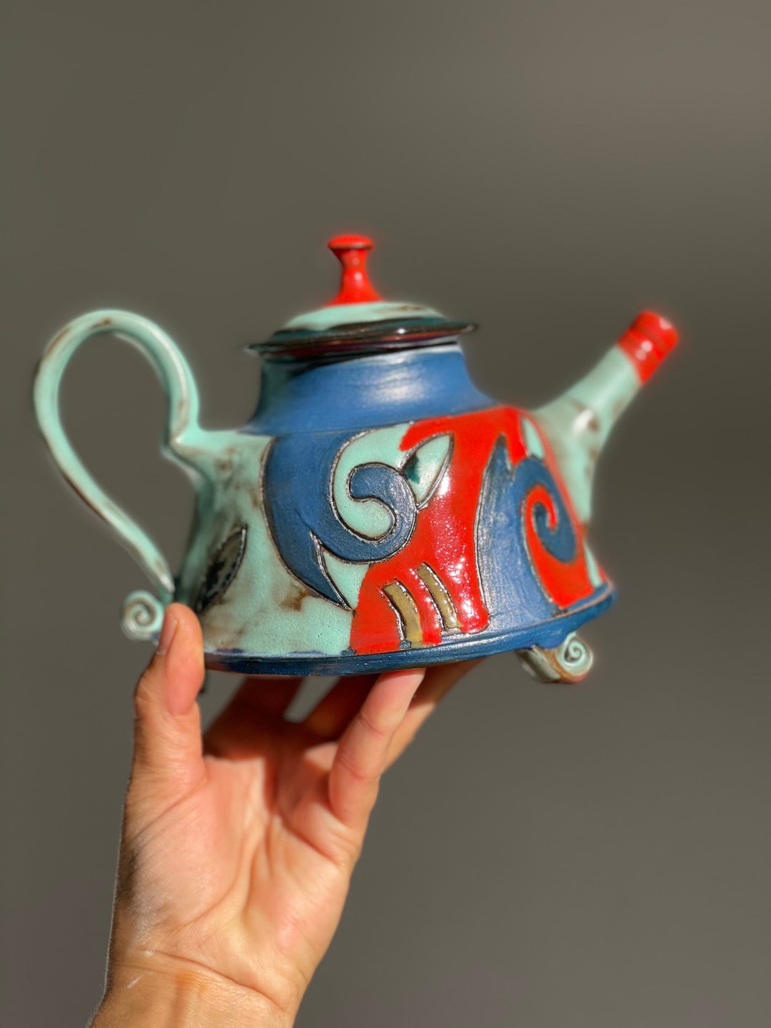 Unique Pottery Tea or Coffee Set With Hand Painted Decoration, Ceramic ...
