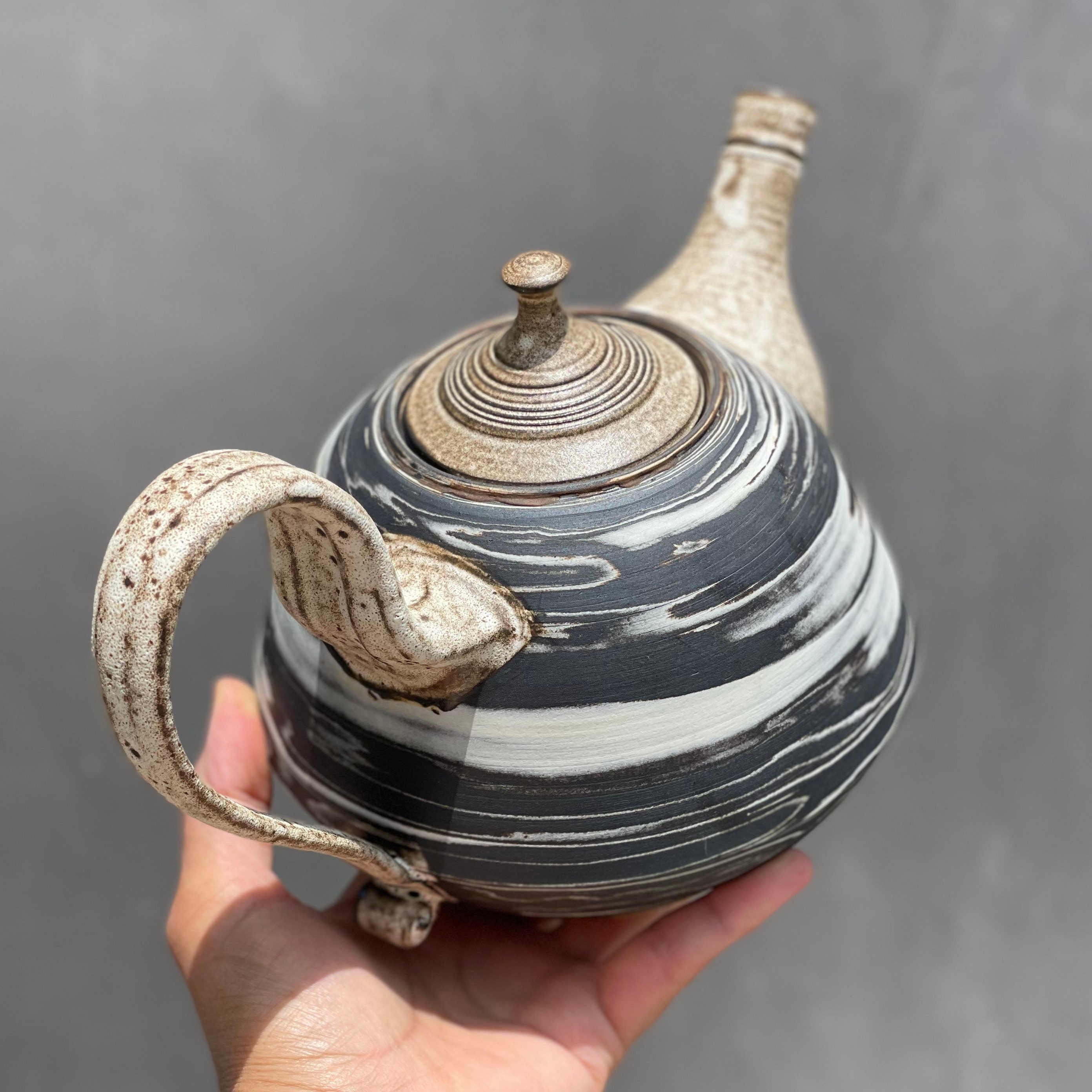 Wheel Thrown White and Black Marble Porcelain Teapot With - Etsy