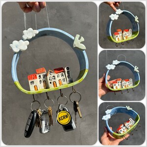 Handmade Tiny Village Key Ceramic Holder for Home, Wall Decoration ...