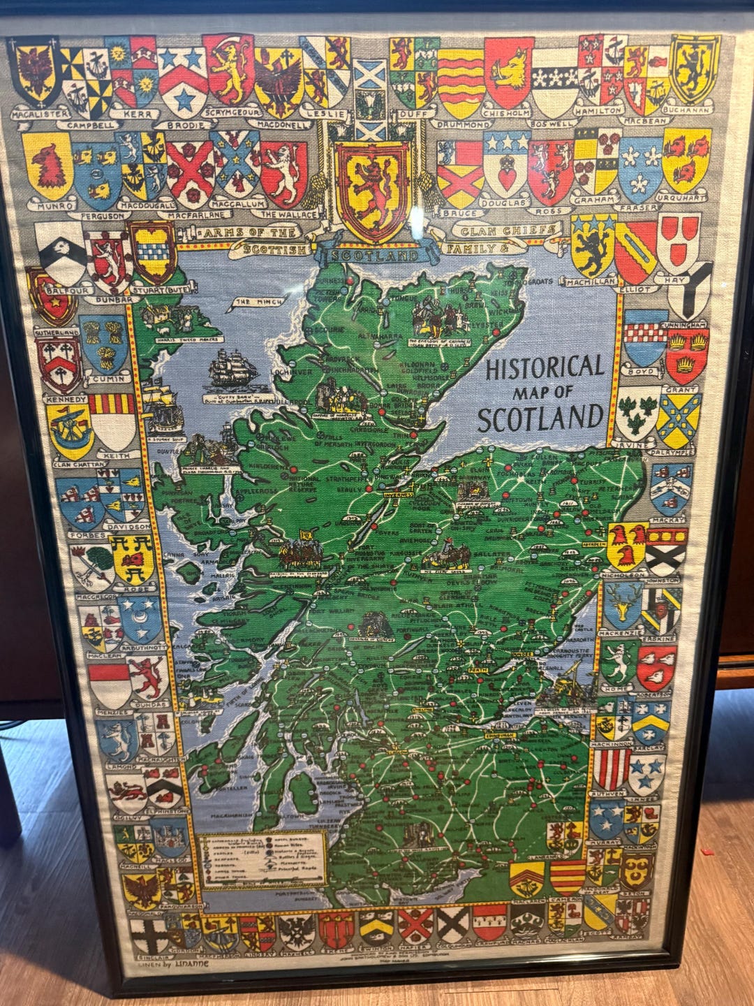 Historical Map of Scotland With Family Names & Crests - Great Condition ...