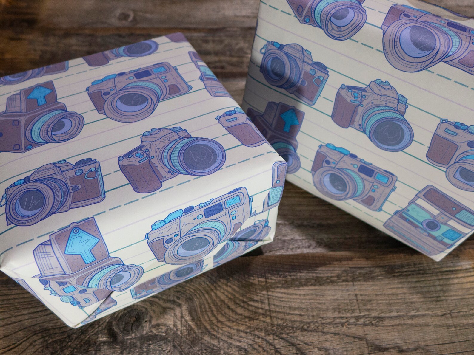 Camera Collection Wrapping paper with unique hand-drawn | Etsy