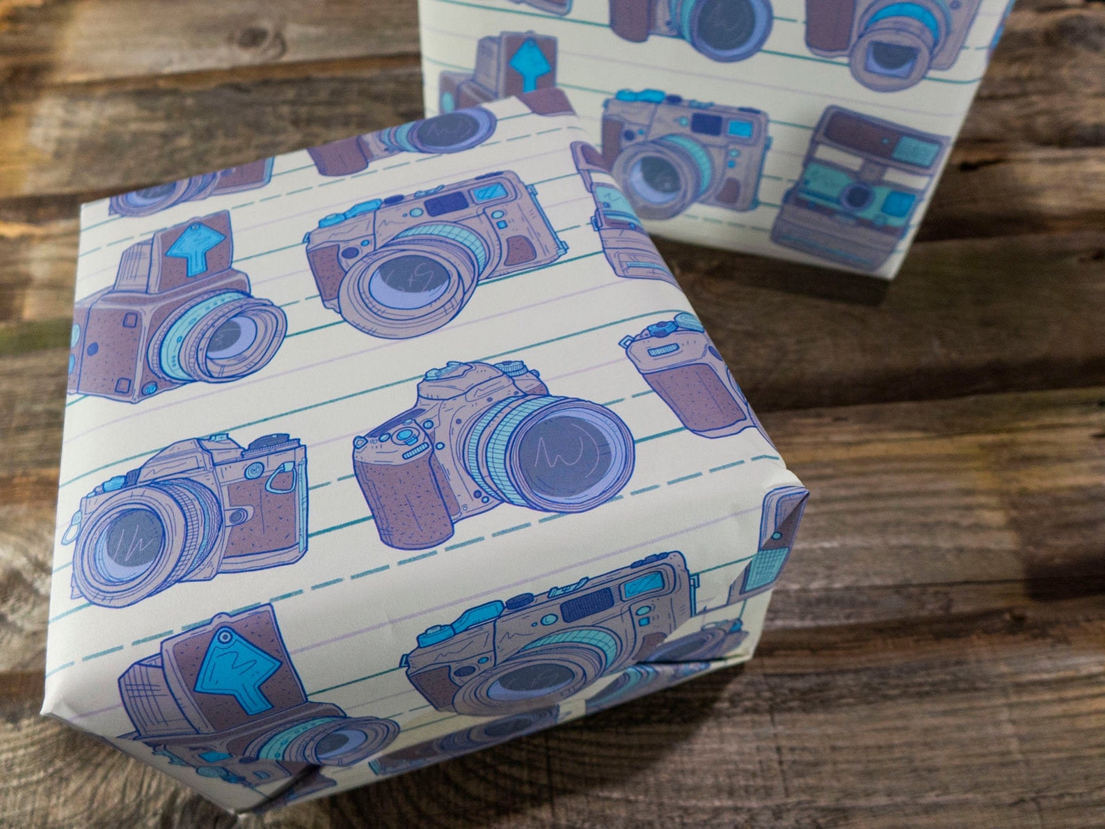 Camera Collection Wrapping paper with unique hand-drawn | Etsy